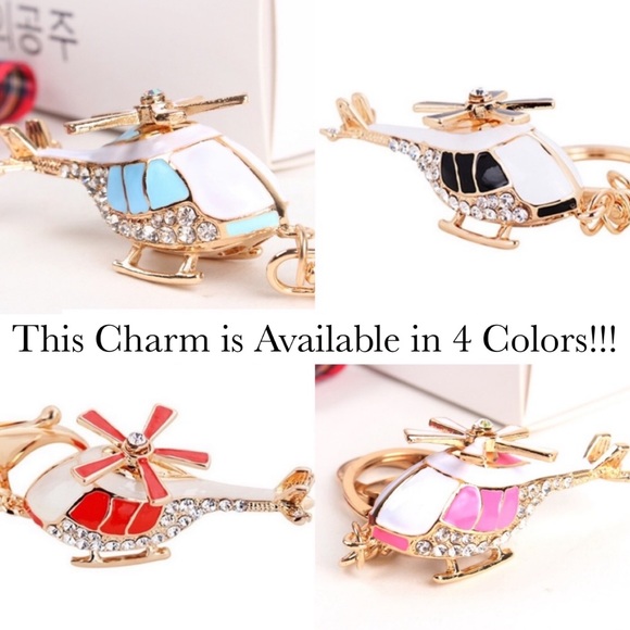 Accessories | Whimsical Red And White Crystal Helicopter Keychain Charm ...